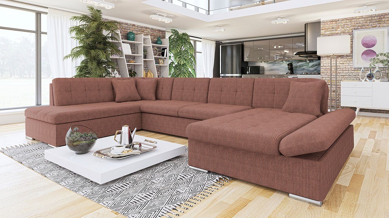 MIRJAN24 Wohnlandschaft Bergen Cord, mit Schlaffunktion und Bettkasten, Regulierbare Armlehnen ...